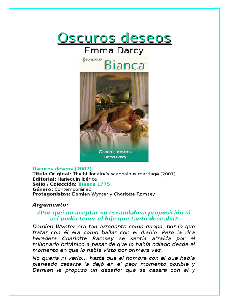 Emma Darcy - Oscuros deseos | PDF | Amor