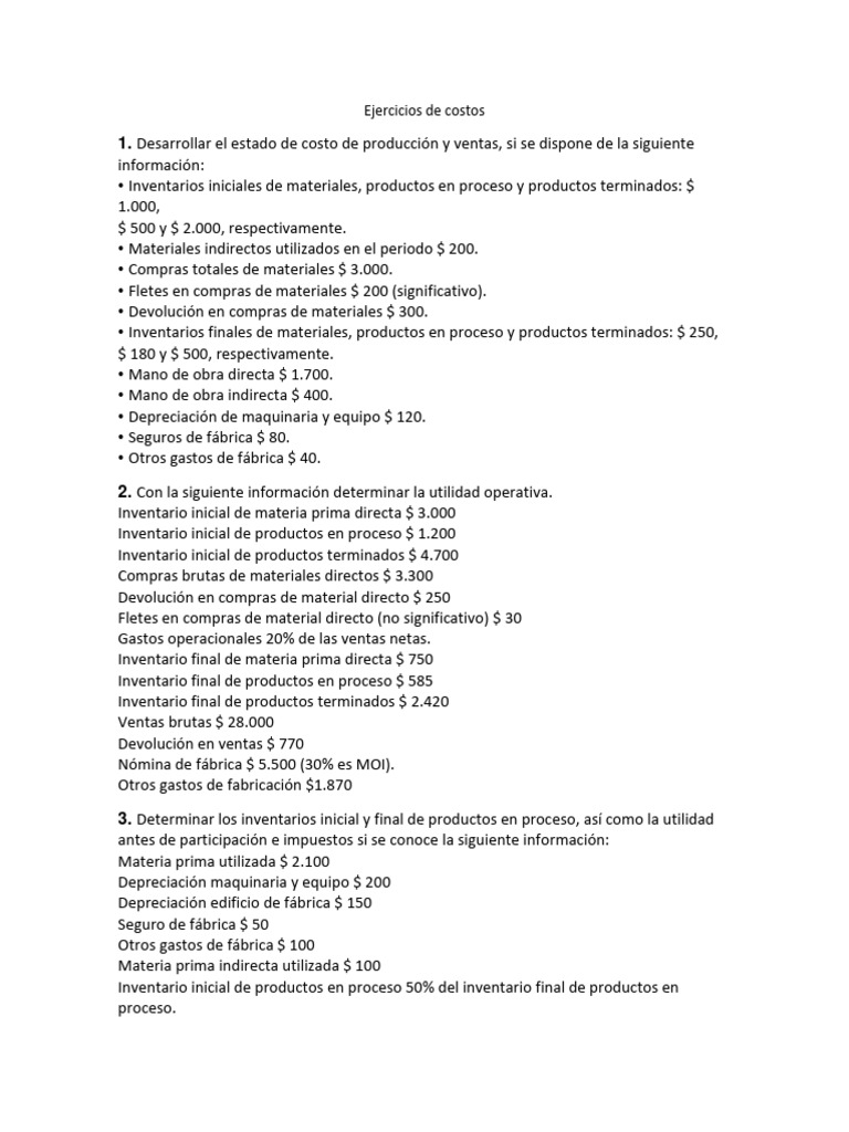 Ejercicios de Costos | PDF | Economias | Negocios económicos