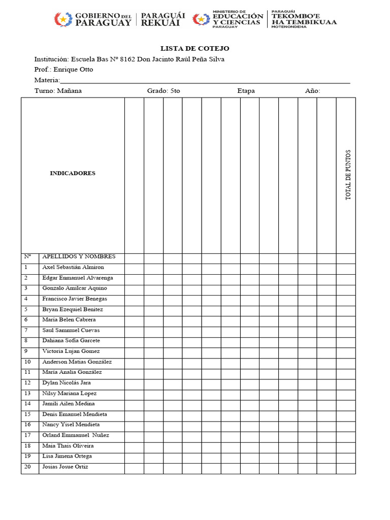 Lista de Cotejo y Planilla de Descargue Enrique Otto | PDF