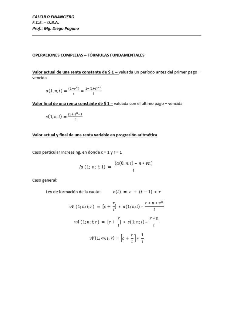 Fórmulas Fundamentales - Operaciones Complejas v3 | PDF