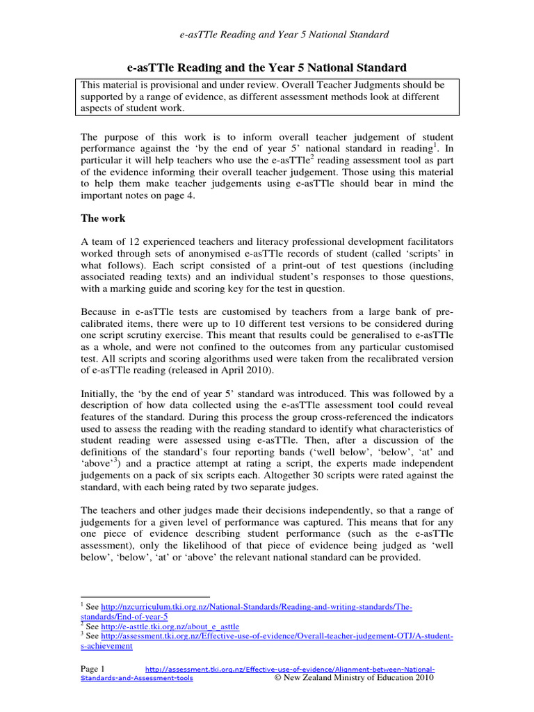 e-asTTle Reading and The Year 5 National Standard | PDF | Educational Assessment | Cognitive Science