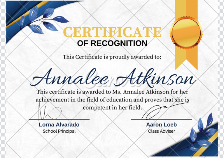 Blue And Gold School Recognition Certificate Posters 20240407