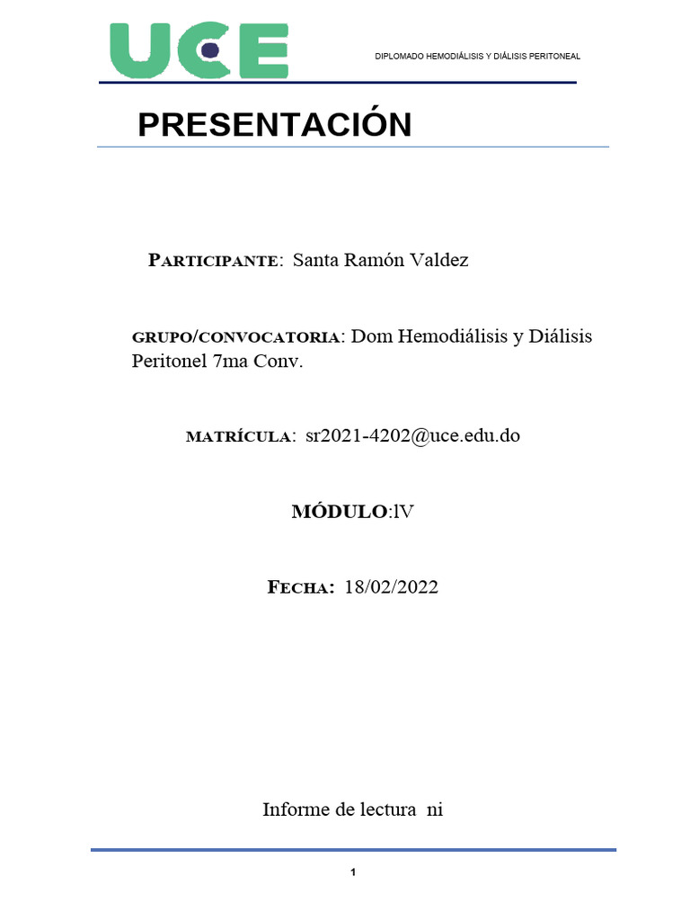 Tarea Modulo Iv | PDF | Hemodiálisis | Tratamientos médicos