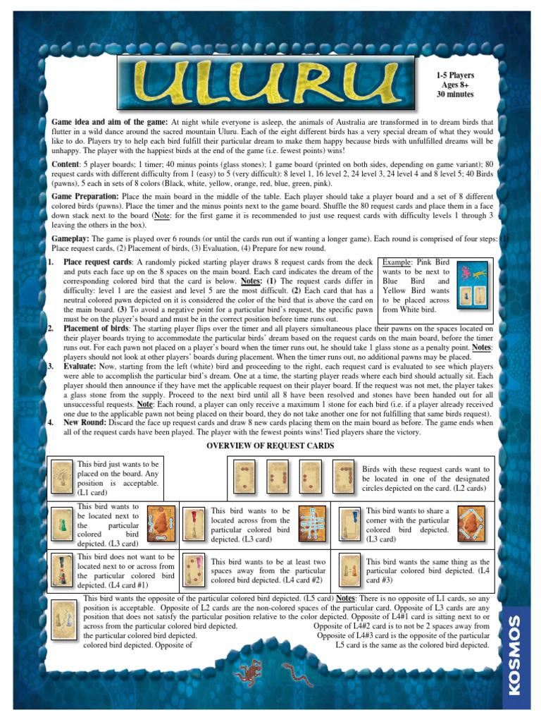 Uluru Rules Summary - English | PDF | Games Of Mental Skill | Games Of Chance