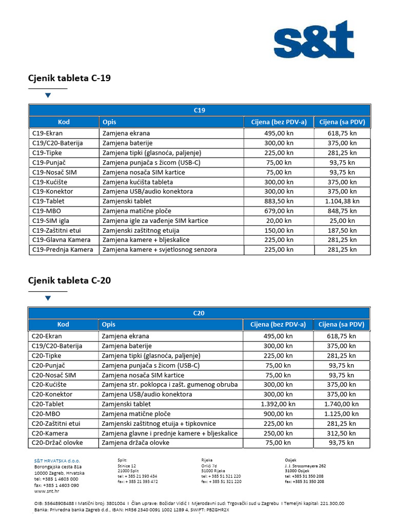 Cjenik Popravaka Tableta | PDF