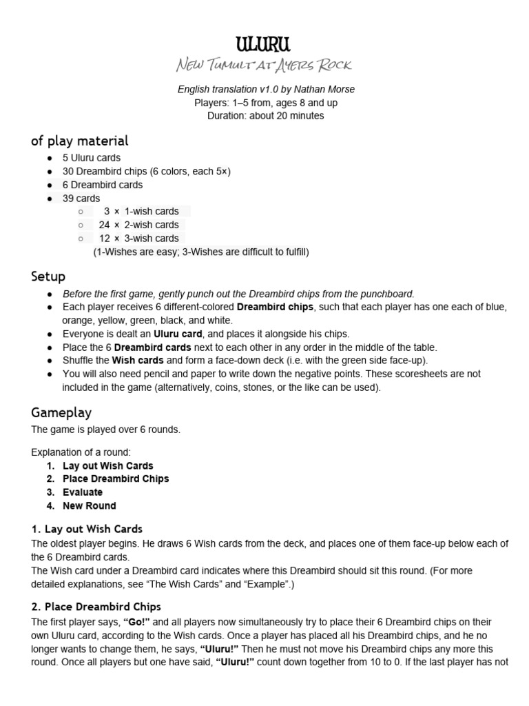 Uluru - Neuer Tumult Am Ayers Rock - Rules (English) | PDF | Playing ...