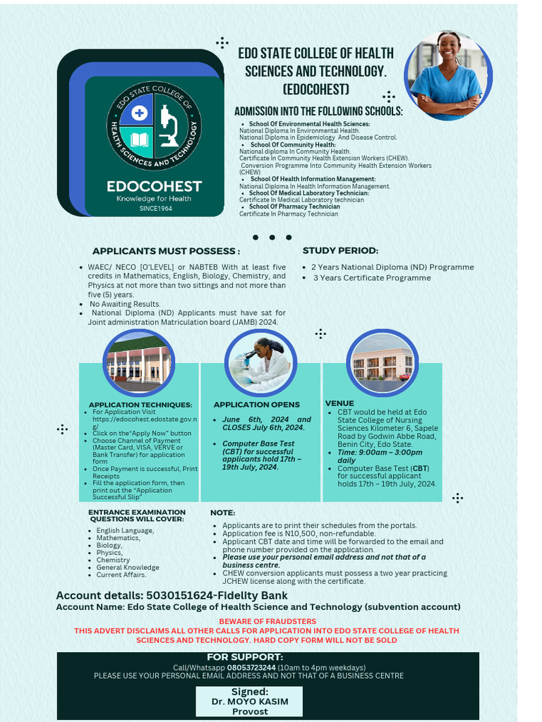 Edo State College of Health Sciences and Technology Flyer A4 | PDF ...