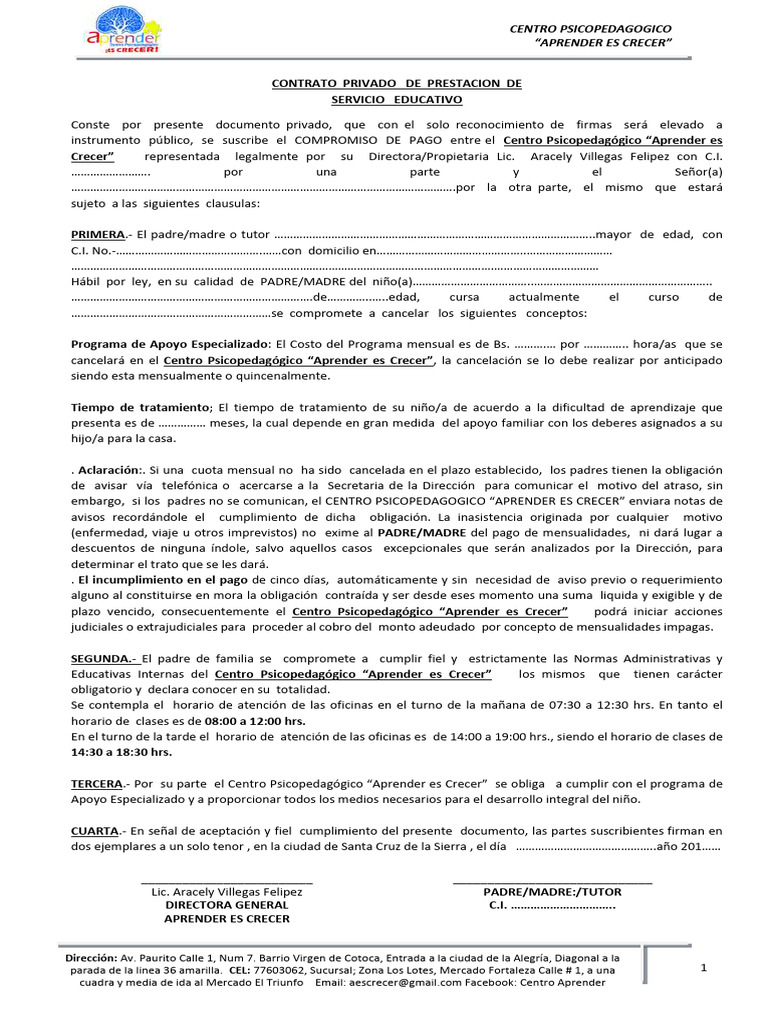 Contrato Privado Padres de Familia | PDF