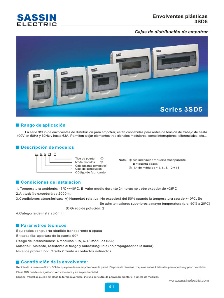 SASSIN ELECTRIC. Series 3SD5. Envolventes plásticas 3SD5. Cajas de ...