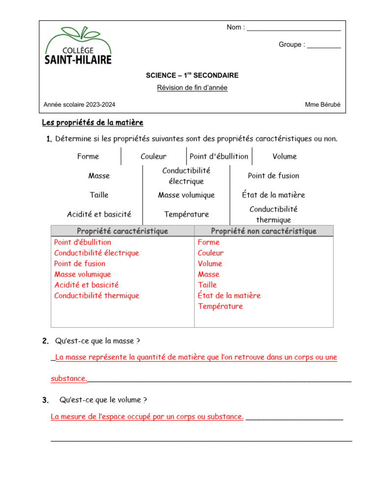 Propriétés de la matière en science | PDF | Terre | Cellule (Biologie)