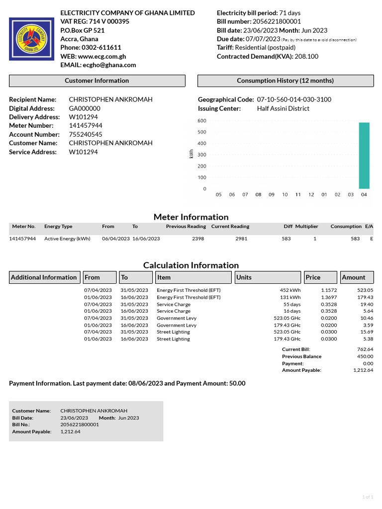 ECG-Power-Bill-1688390335937 | PDF | Electricity | Economies
