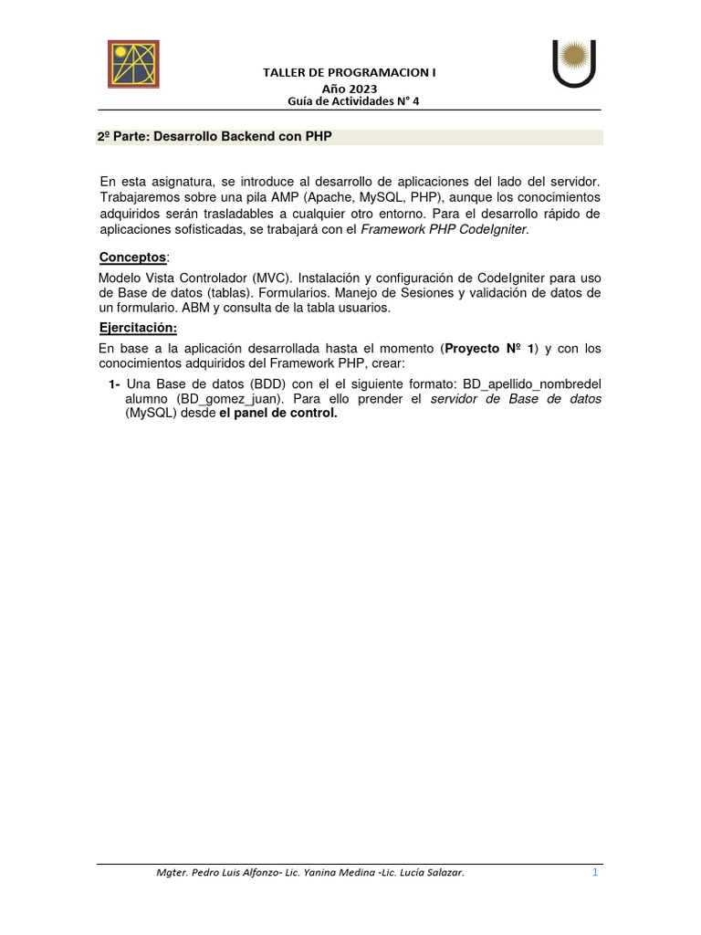 Guía de Actividades #4 - 2023 | PDF | Mi sql | Php