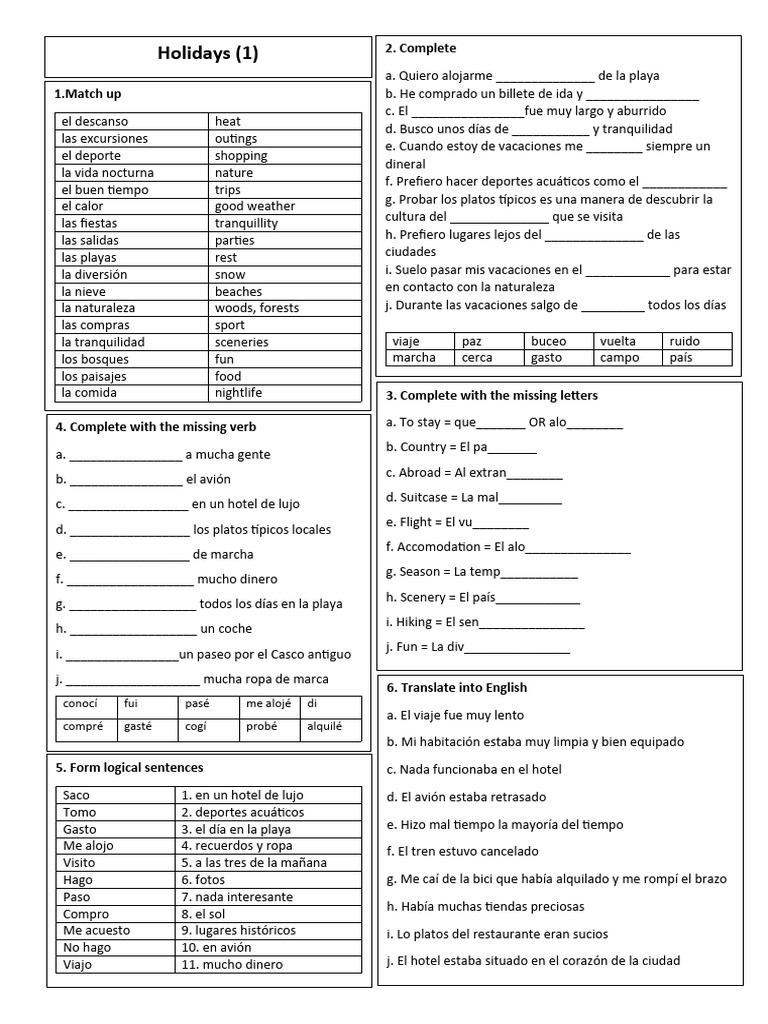 GCSE Quickie Spanish Holidays | PDF