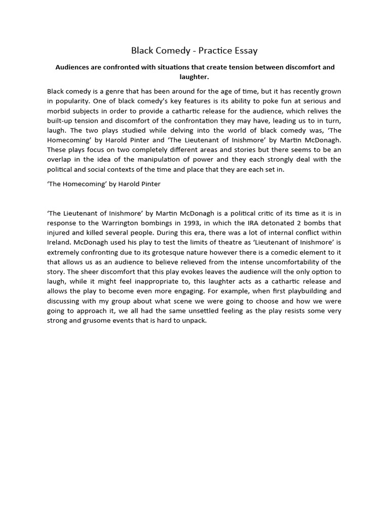 Black Comedy - Practice Essay | PDF | General Fiction