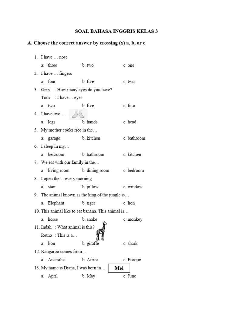 Soal Pas BHS Inggris Kelas 3 SMT 1 | PDF | Zoology