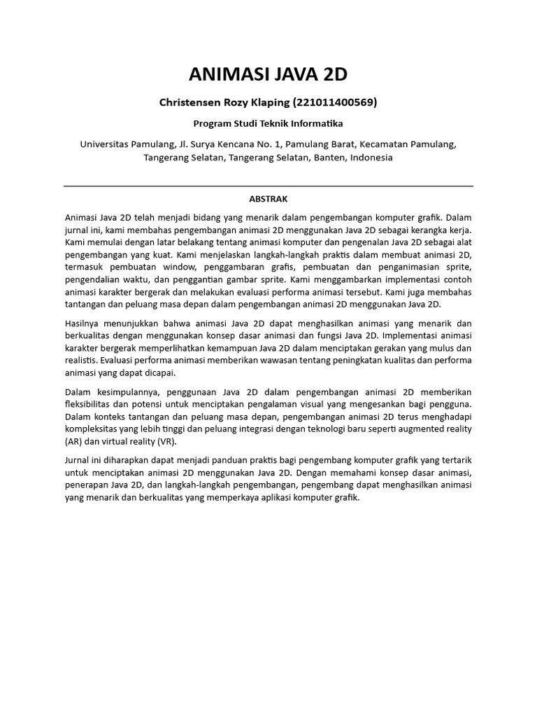 Jurnal Animasi Java 2D | PDF