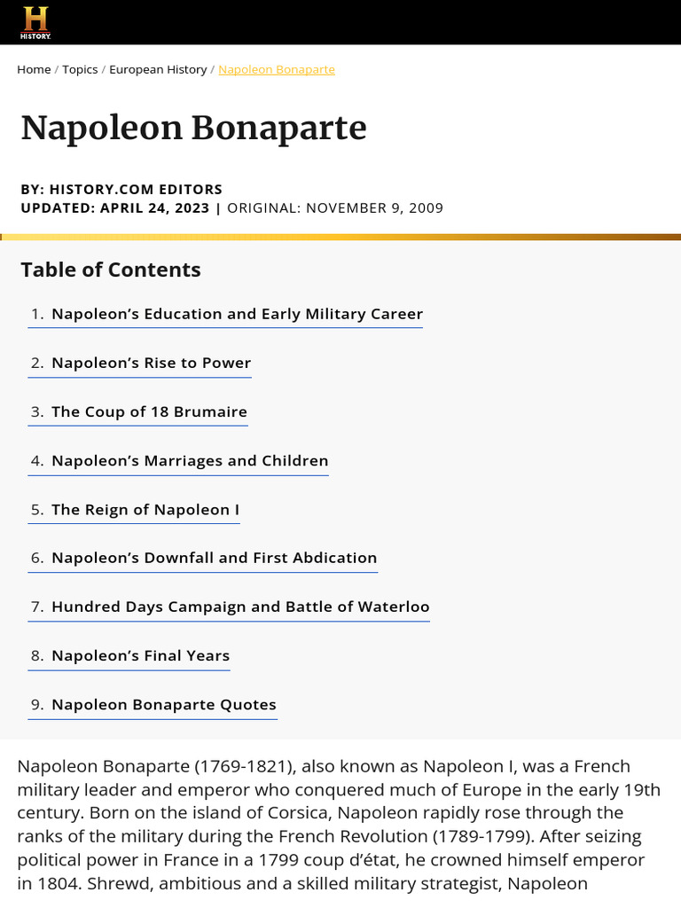 NapoleonBonaparte-Biography, Facts&DeathHISTORY 1712878635135 | PDF ...