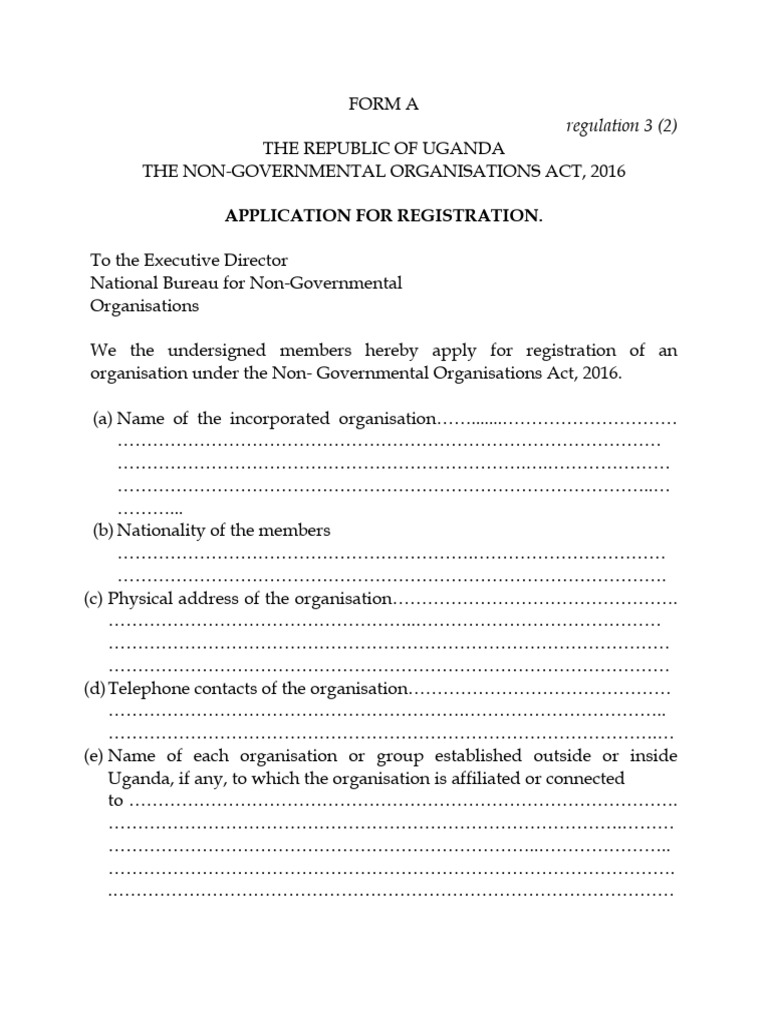 FORM A - Application For Registration of An NGO | PDF | Government ...