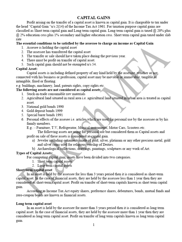 Unit V - Income From Capital Gains 2023-24 | PDF | Capital Gain | Expense
