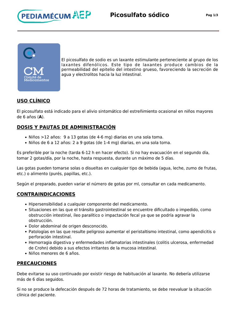 Picosulfato Sódico | PDF | Tracto gastrointestinal | Especialidades Medicas