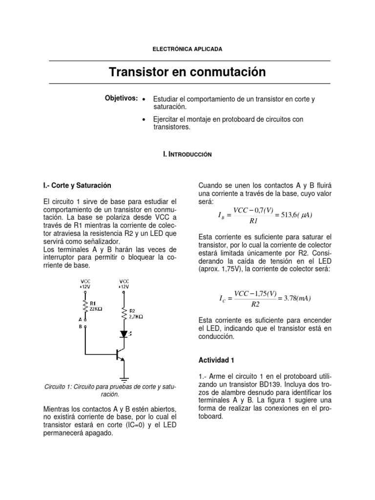 Transistor en conmutación | PDF | Transistor | Red eléctrica