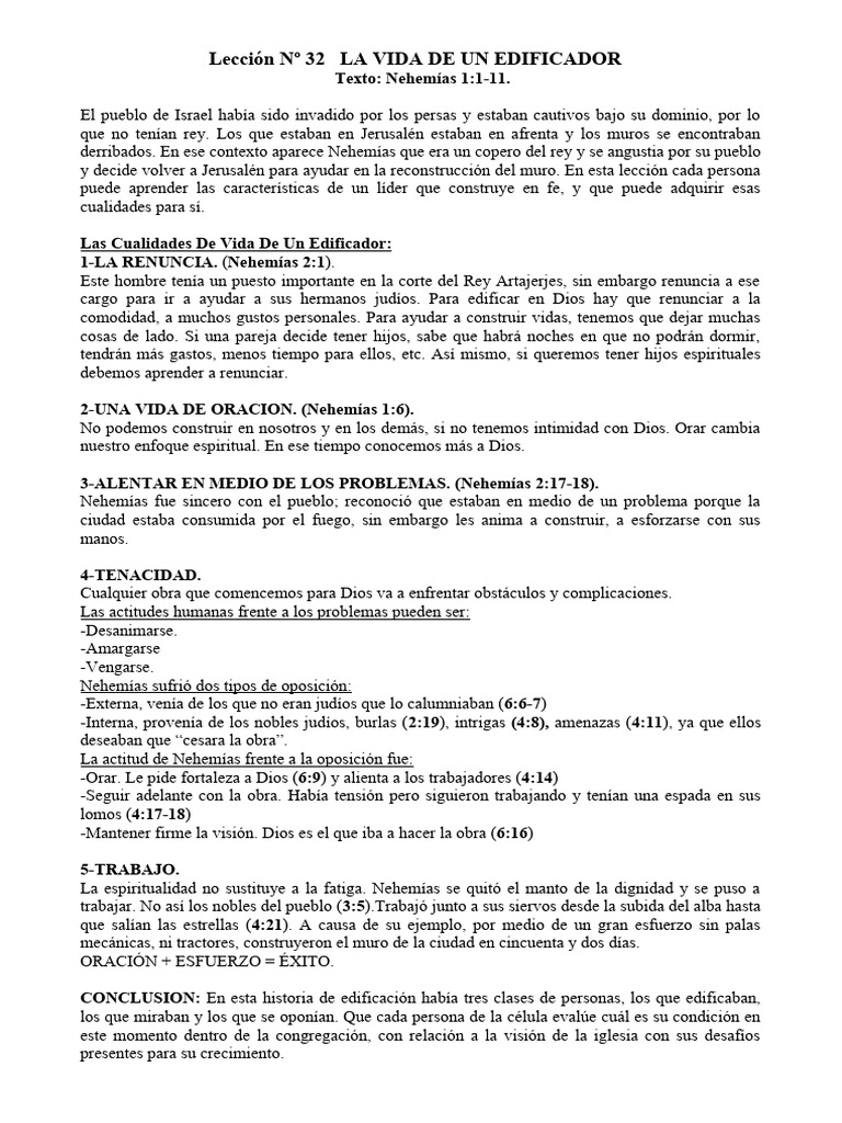 Leccion 32 - LA VIDA DE UN EDIFICADOR | PDF