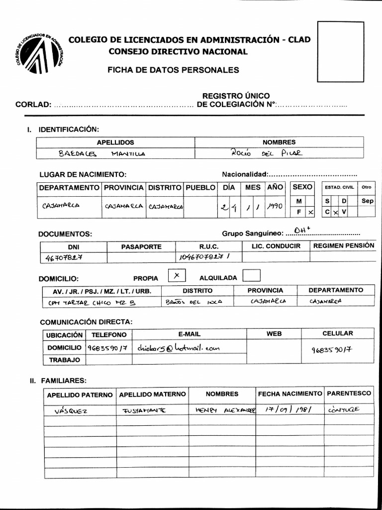 Solicitud Colegiatura - Fich Datos | PDF