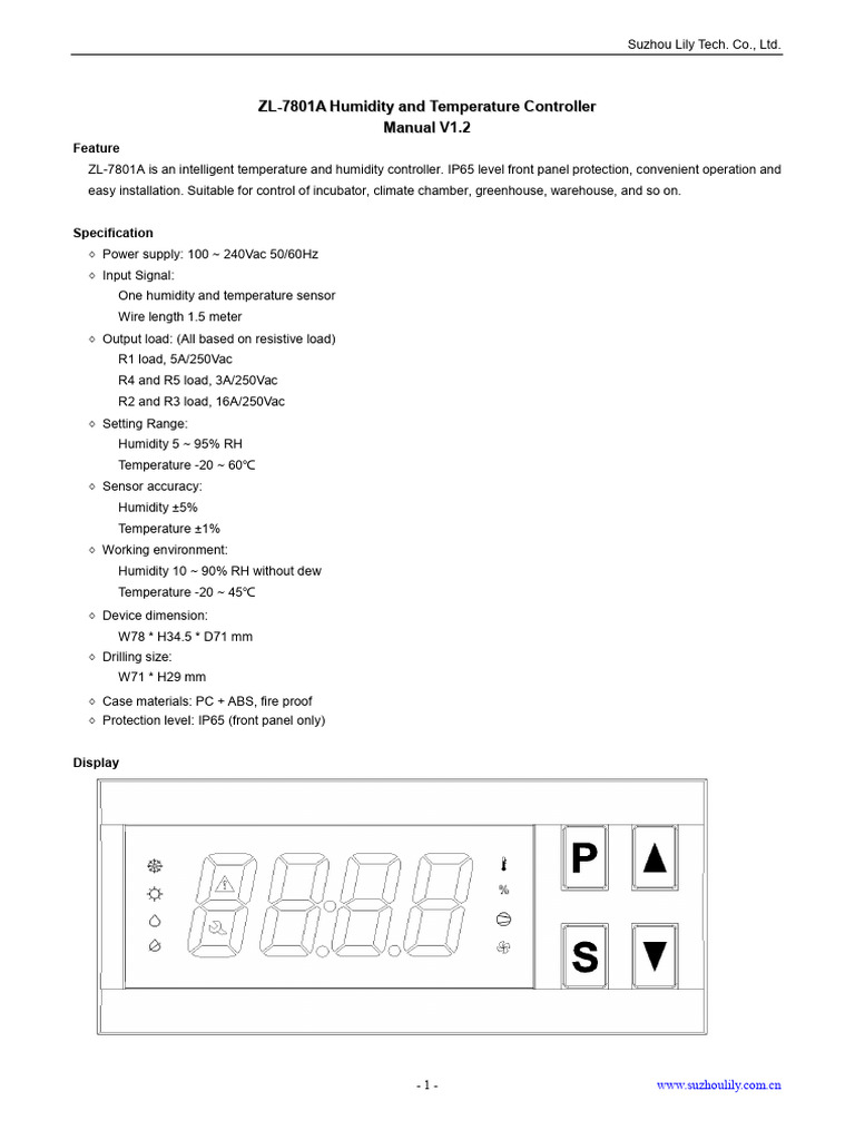 ZL 7801a Manual | PDF | Humidity | Power Supply