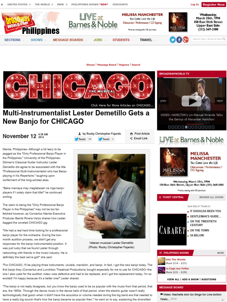 Multi-Instrumentalist Lester Demetillo Gets A New Banjo For CHICAGO ...