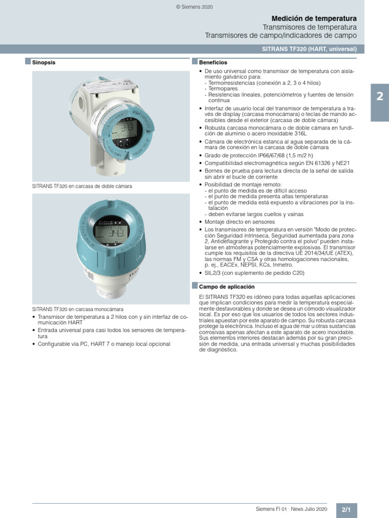 Siemens-Transmisor-de-Temperatura-Sitrans-TF320-_-420 | PDF | Sensor | Par termoeléctrico