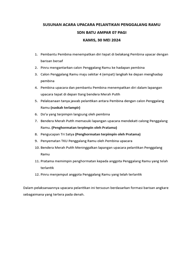 Susunan Acara Upacara Pelantikan Penggalang Ramu | PDF | Agama ...