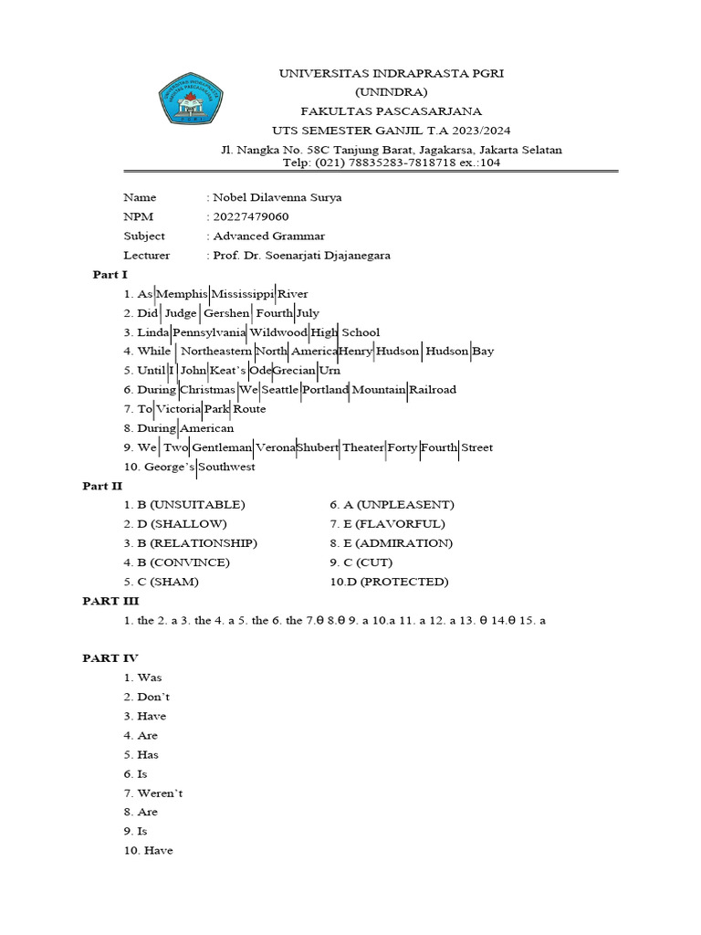 Nobel dilavenna surya Advanced grammar UTS | PDF
