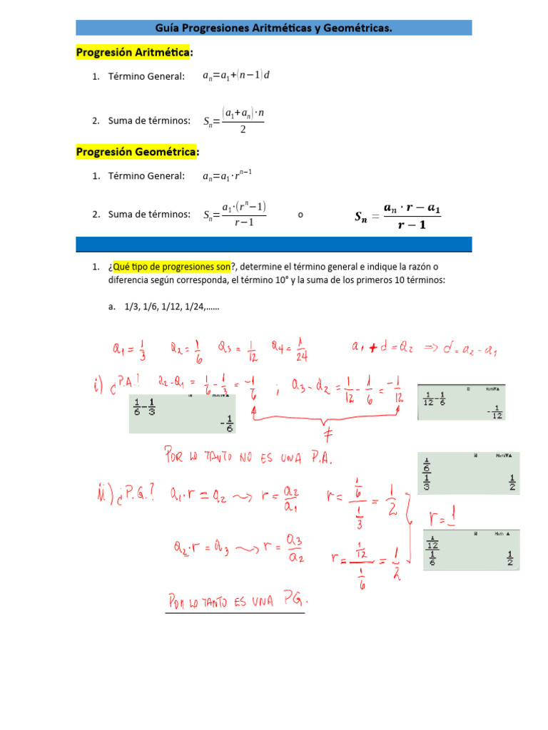 Guía Progresiones Aritméticas y Geométricas | PDF | Matemáticas