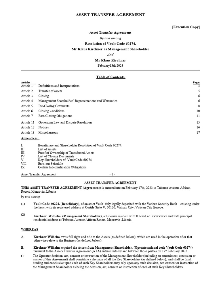Asset Transfer Agreement | PDF | Breach Of Contract | Taxes