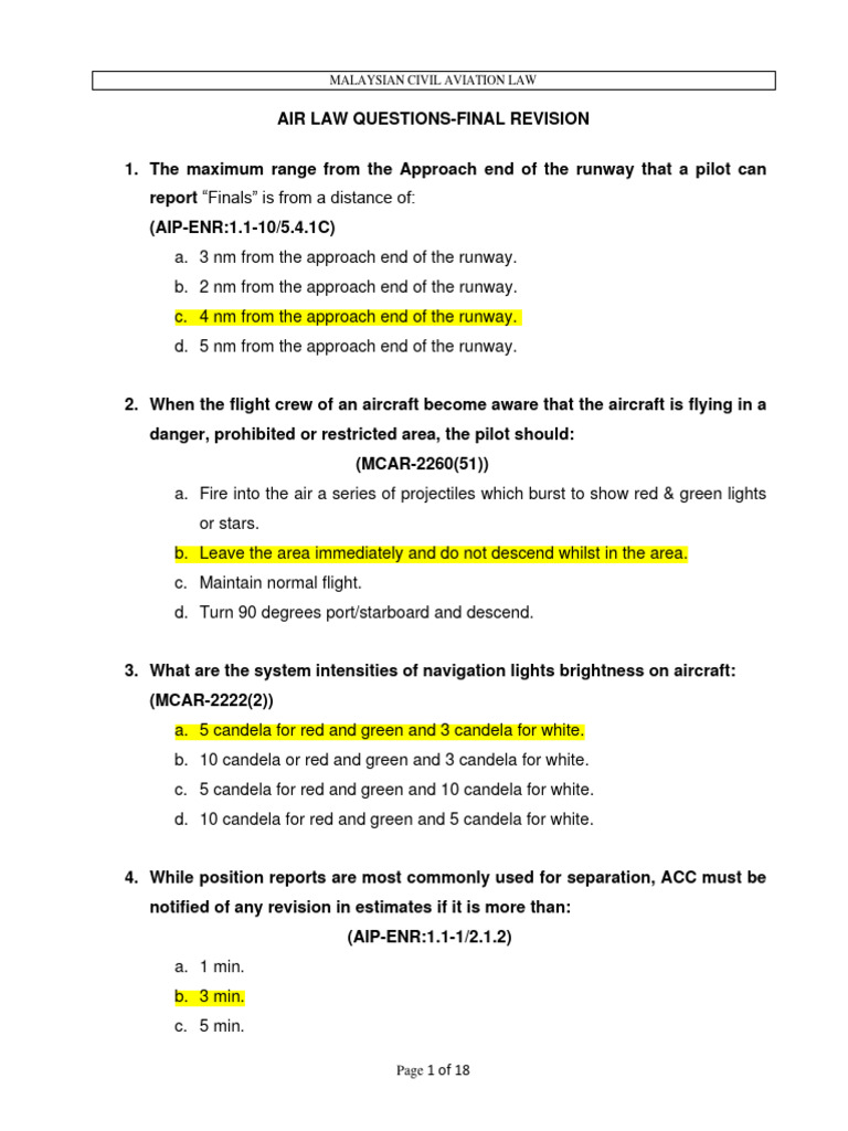 Malaysian Air Law Exam Questions | PDF | Instrument Flight Rules ...