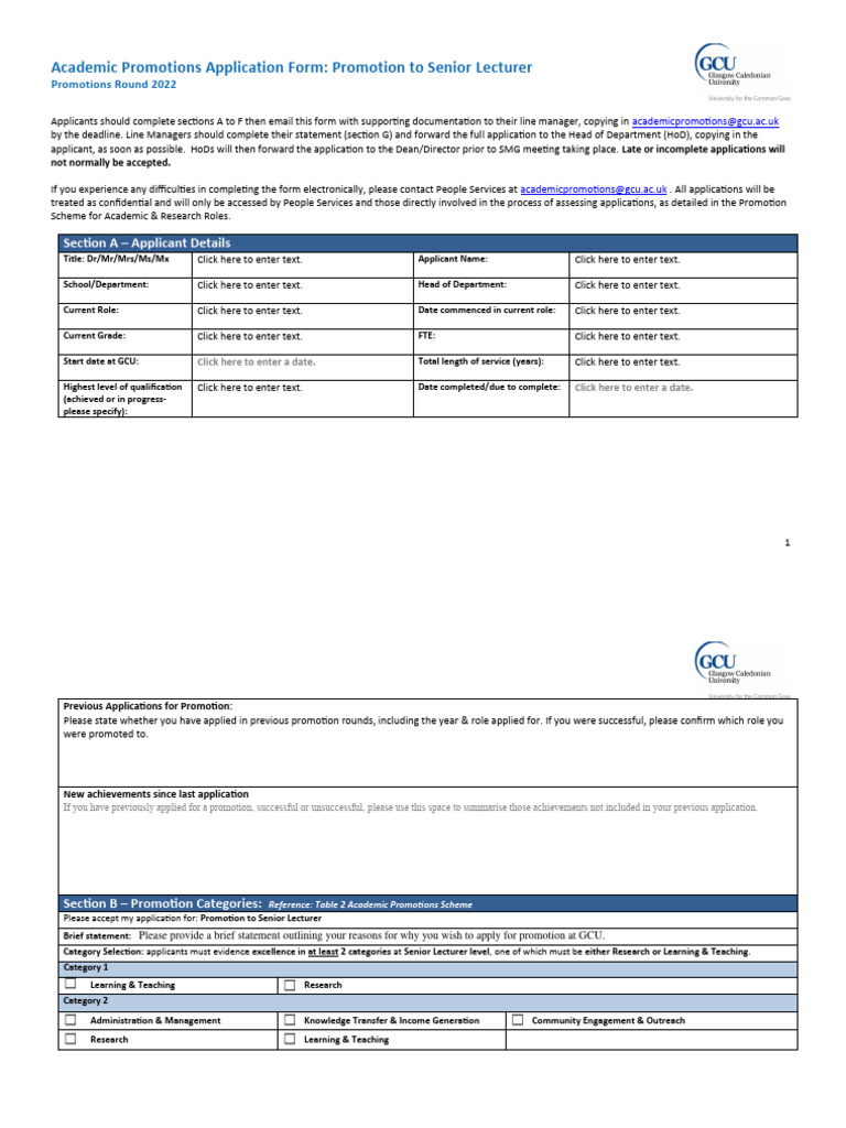 2022 Application Form - Senior Lecturer | PDF | Leadership | Doctorate