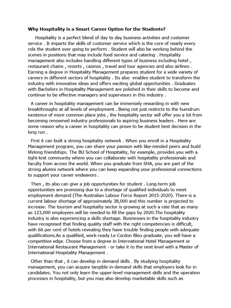 Why Hospitality Is A Smart Career Option For The Students | PDF ...