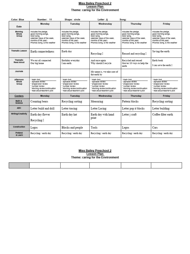 1 Pre-K Lesson Plan Caring For The Envierment | PDF | Phonics