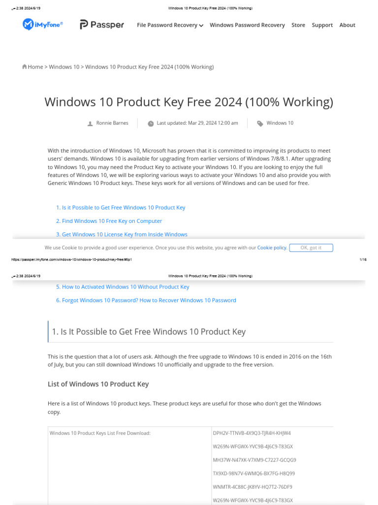Windows 10 Product Key Free 2024 (100% Working) | PDF | Windows 10 ...