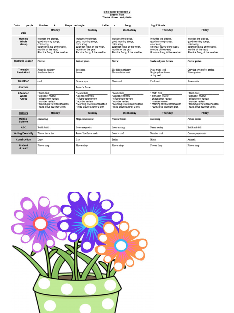 1 Pre-K Lesson Plan flower plants | Download Free PDF | Phonics | Flowers