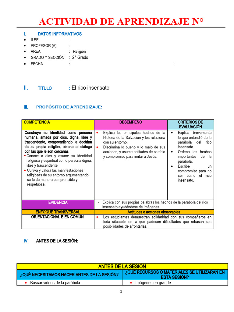 Sesión El Rico Insensato | PDF | Parábolas de Jesús