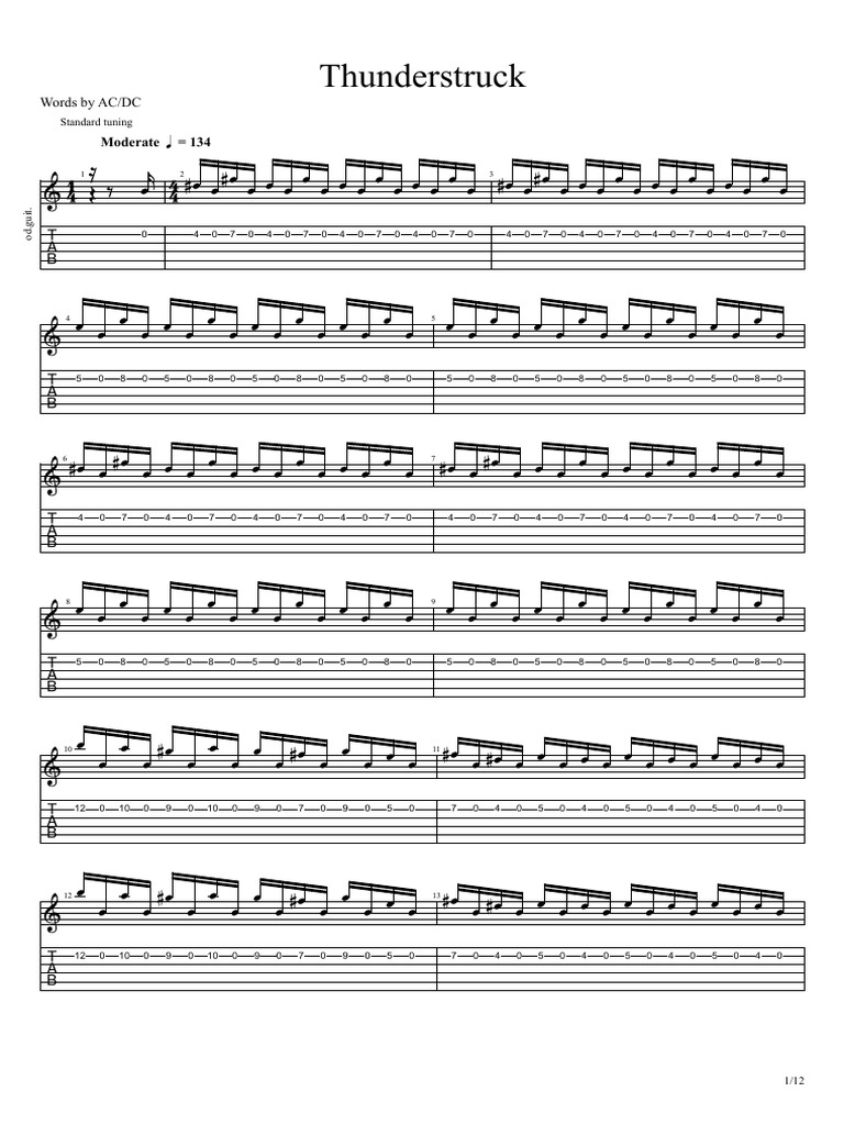 Thunderstruck Sheet Music and Tabs | PDF | Songs Written | Rock Music