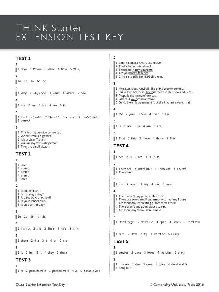 Extension Tests Answer Key | PDF