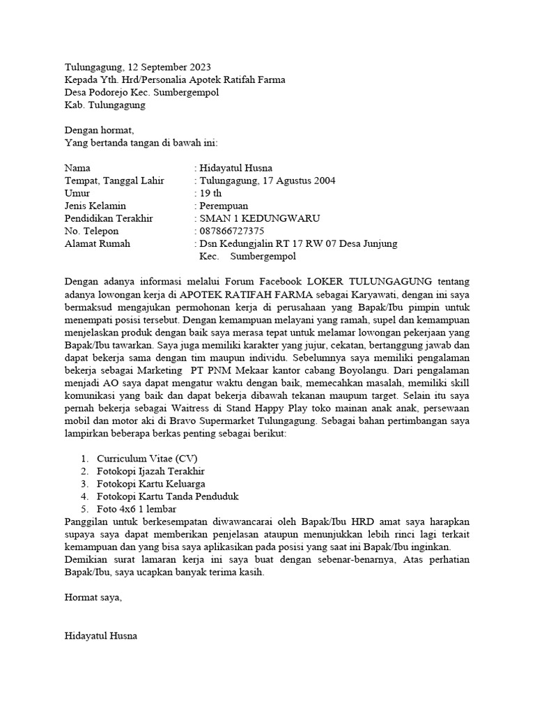 Surat Lamaran Sco JNE / AGEN JNE | PDF