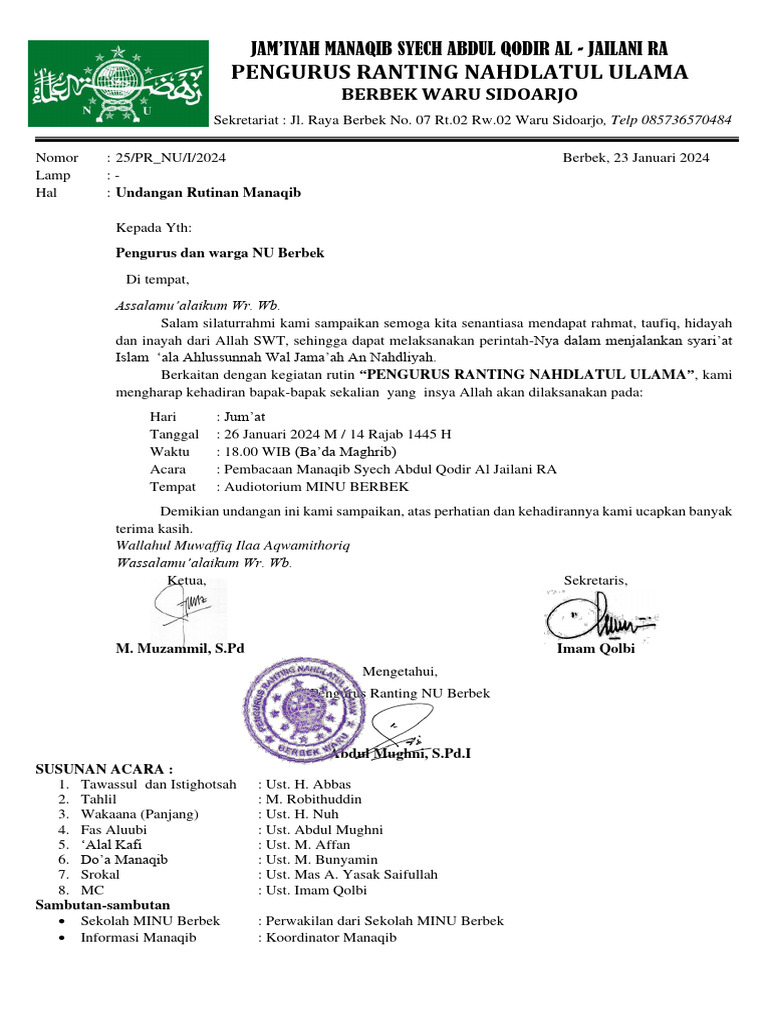 Undangan Manaqib - MINU BERBEK | PDF