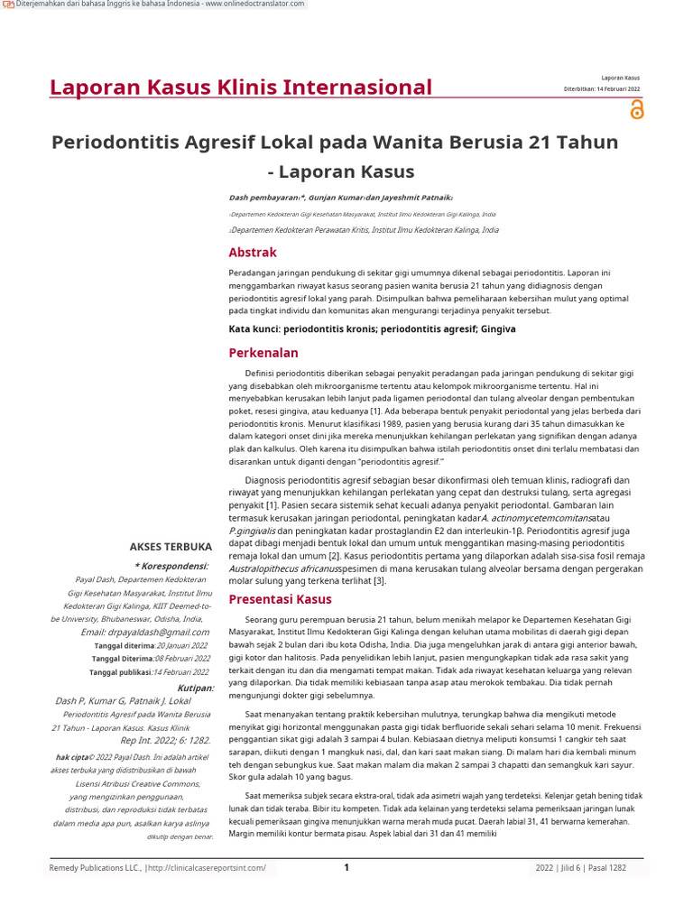 Localized Aggressive Periodontitis in A 21 Year Old Woman A 8465.en ...