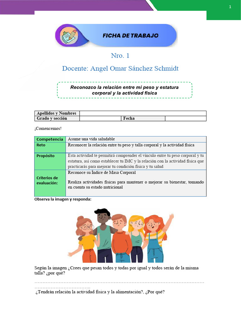 Ficha #1 - Educ. Fis - 5° | PDF | Índice de masa corporal | Peso del cuerpo humano