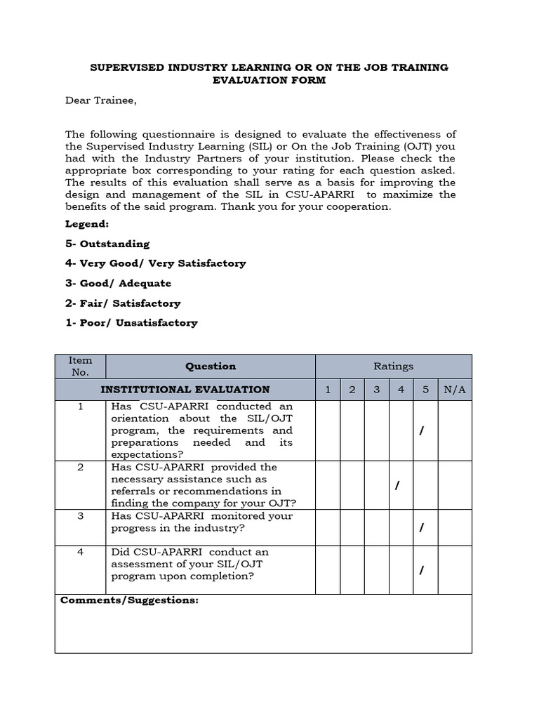 EVALUATION FORM | PDF | Evaluation | Behavior Modification