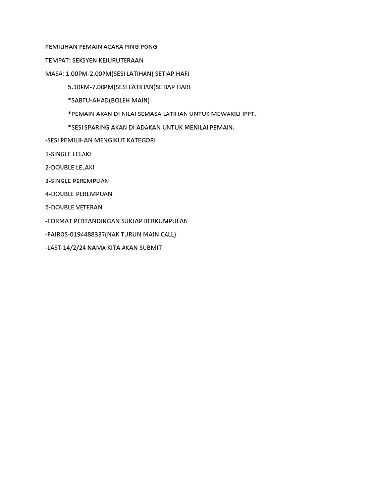 Pemilihan Pemain Acara Ping Pong | PDF