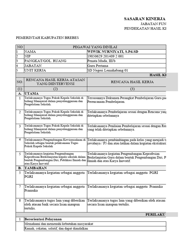 SKP & Rencana Aksi 2023 - Guru - LA1 | PDF